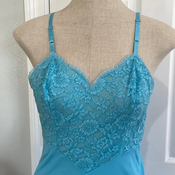 Dresses | Vintage 195s Full Dress Slip Nylon Lace Turquoise Lingerie ...